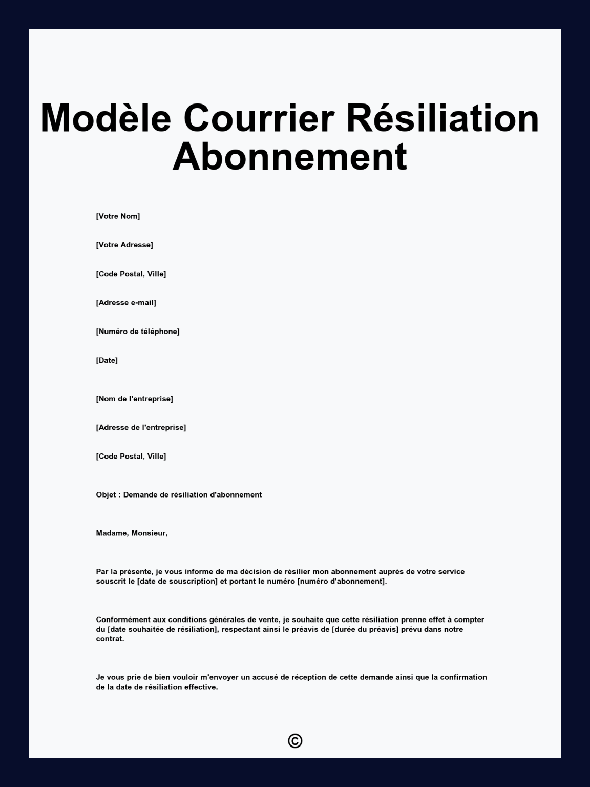 Modèle Courrier Résiliation Abonnement