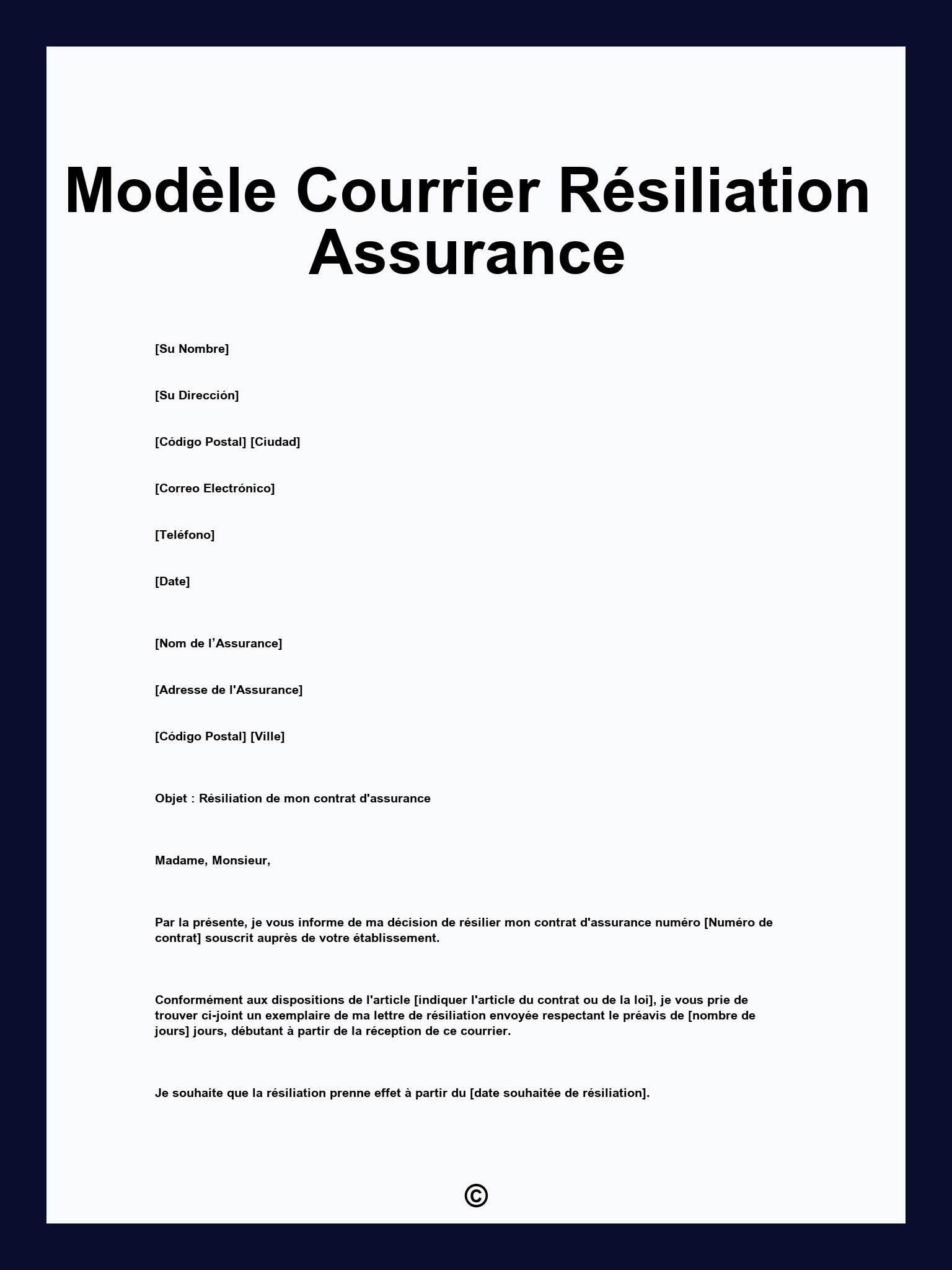 Modèle Courrier Résiliation Assurance