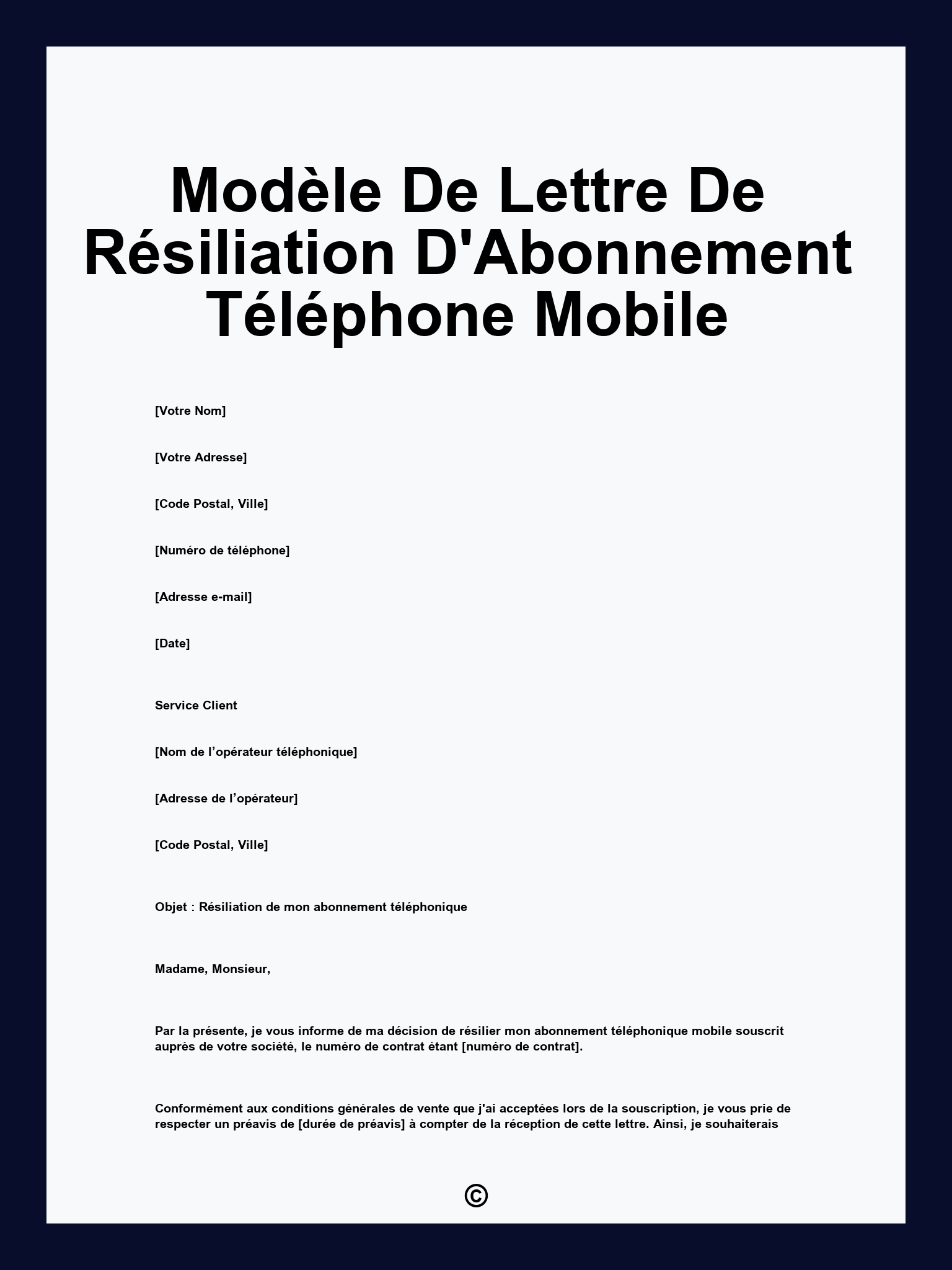 Modèle De Lettre De Résiliation D'Abonnement Téléphone Mobile
