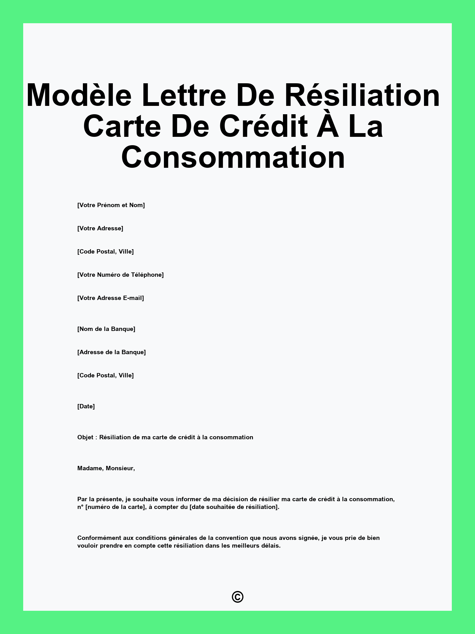 Modèle Lettre De Résiliation Carte De Crédit À La Consommation