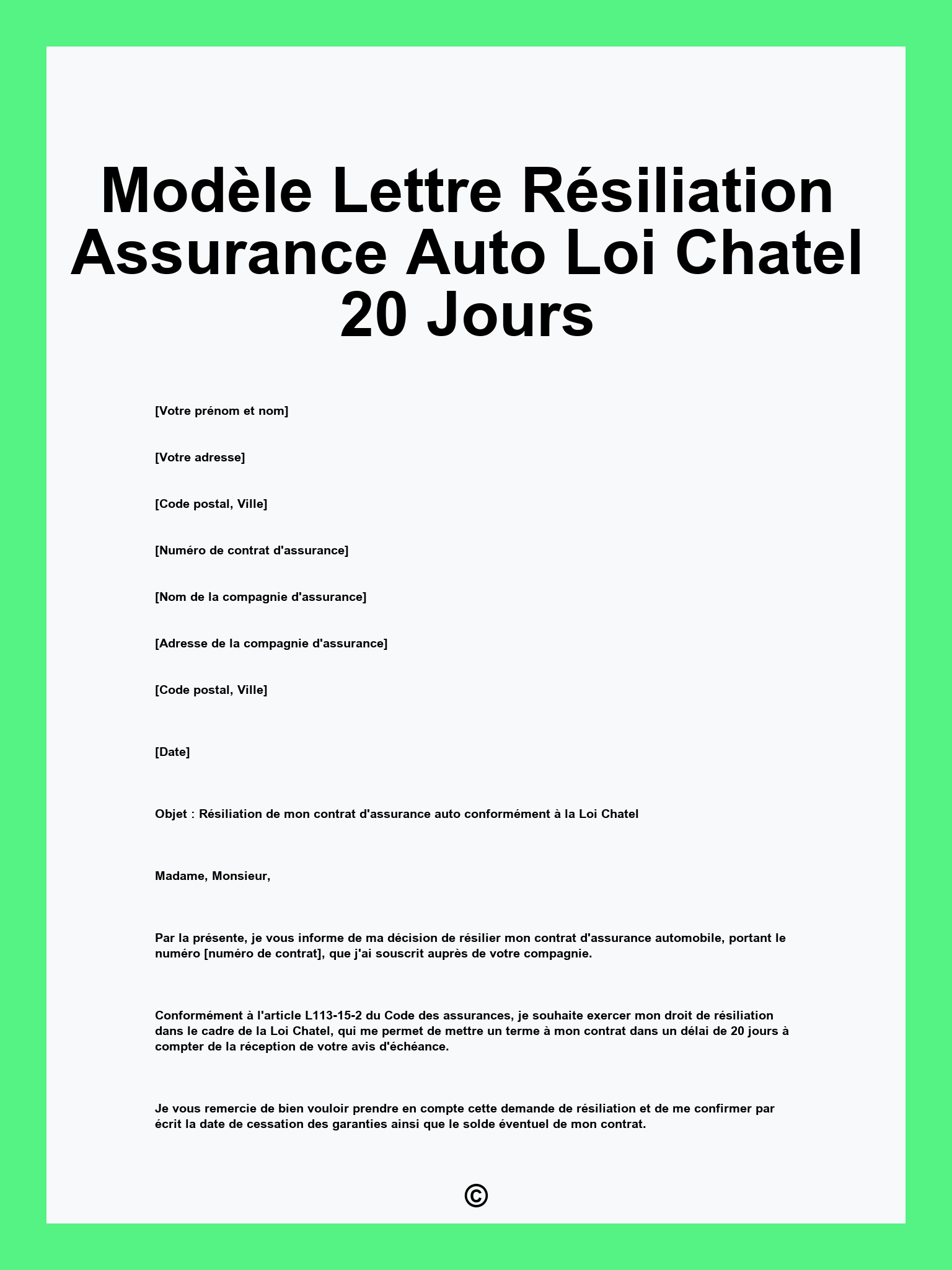 Modèle Lettre Résiliation Assurance Auto Loi Chatel 20 Jours