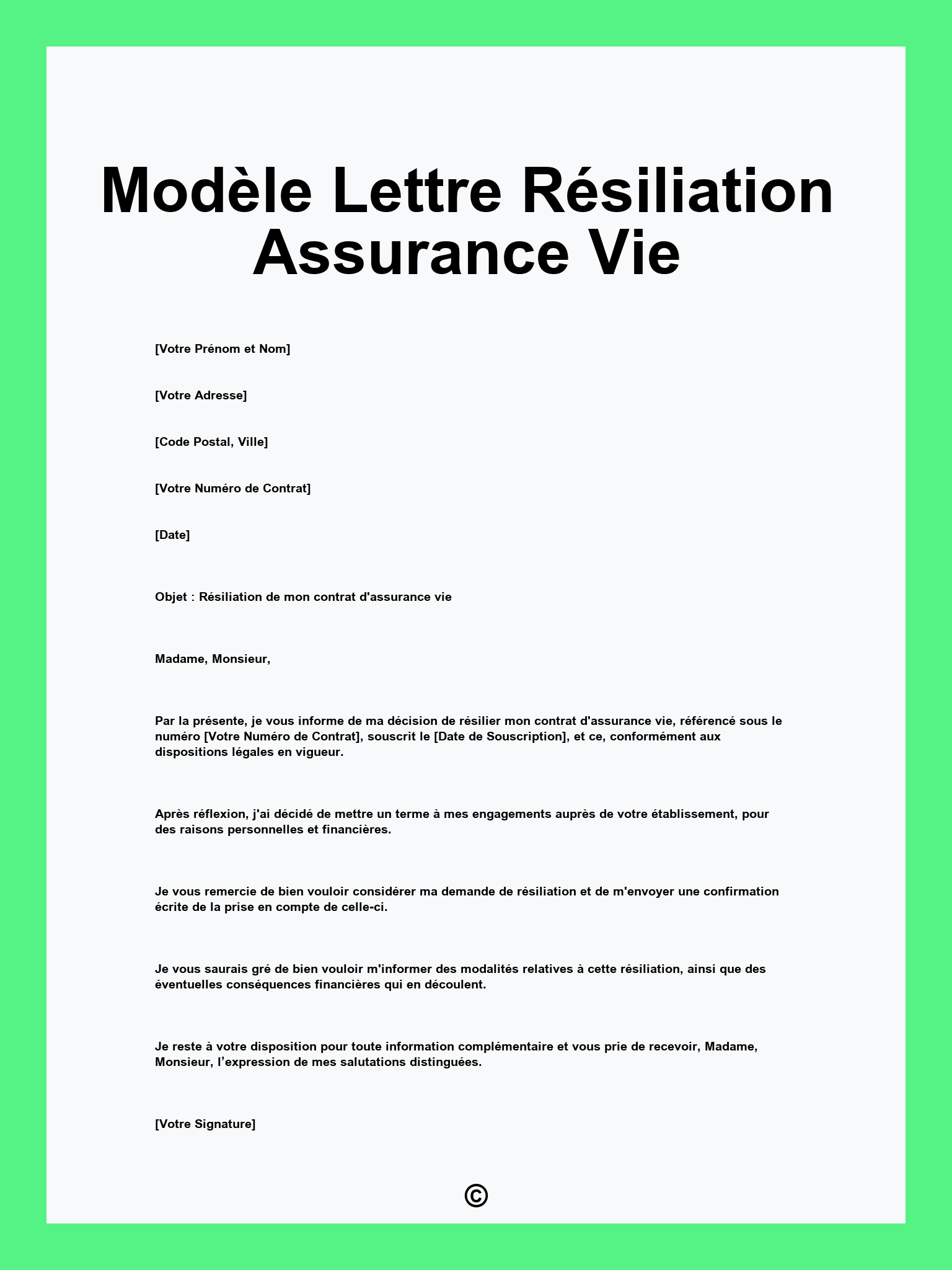 Modèle Lettre Résiliation Assurance Vie