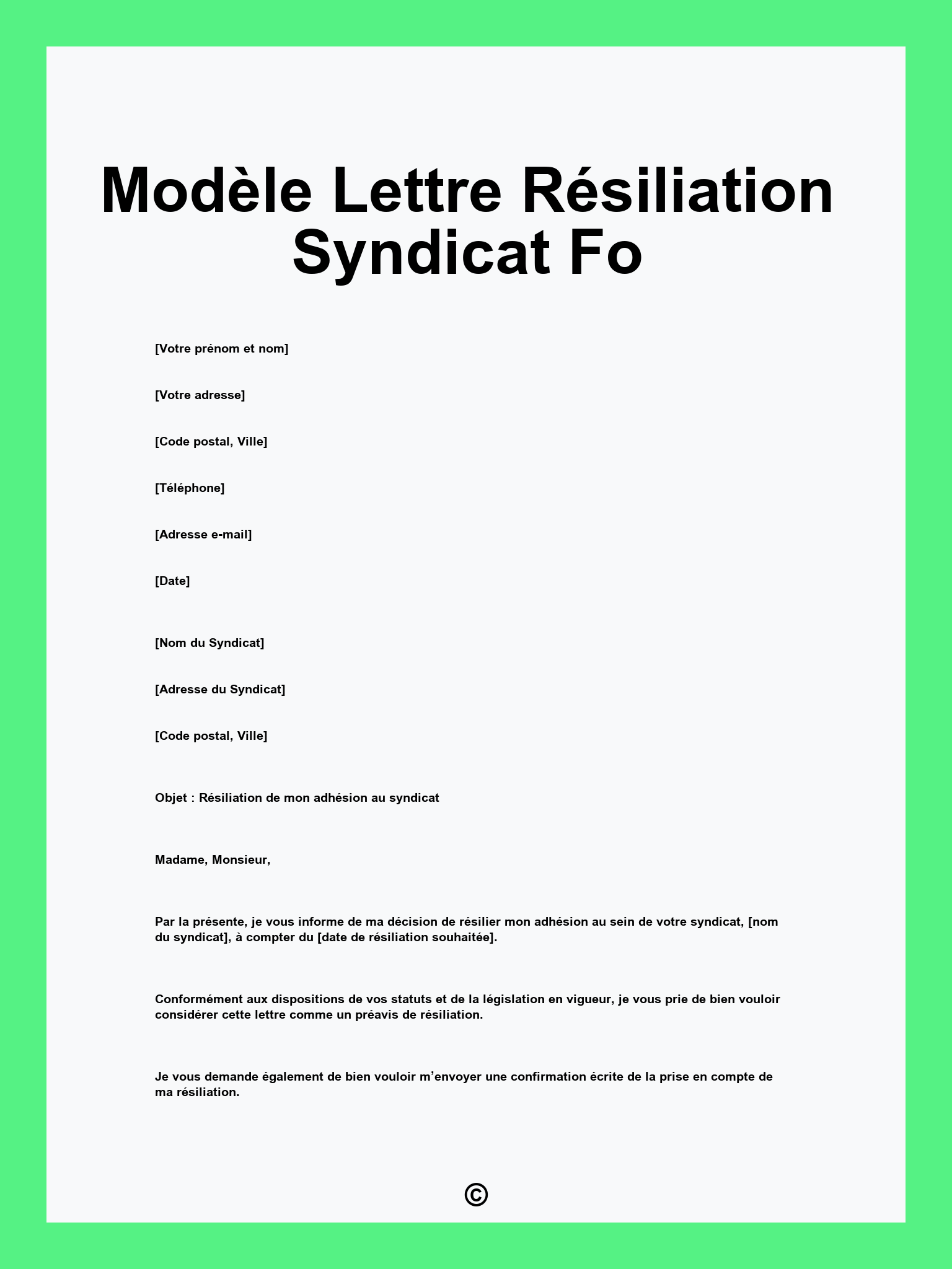 Modèle Lettre Résiliation Syndicat Fo